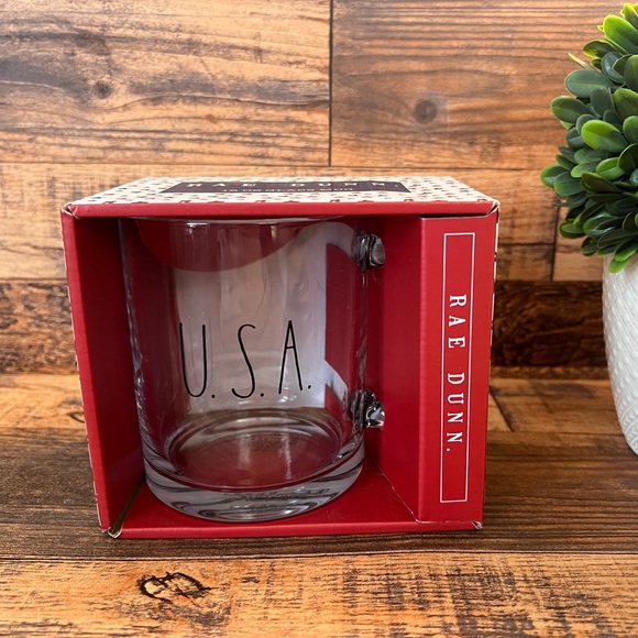 Rae Dunn | Dining | Rae Dunn 8 Oz Glass Mug With Red And Blue Accents ...